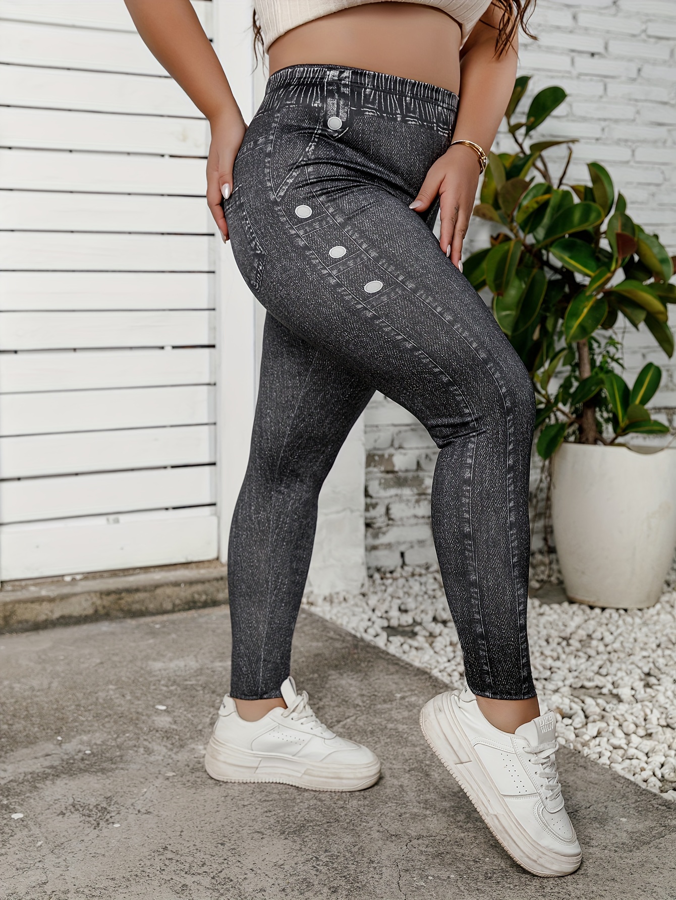 Print Skinny Leggings Plus Size Faux Denim Casual Every Day Temu Canada