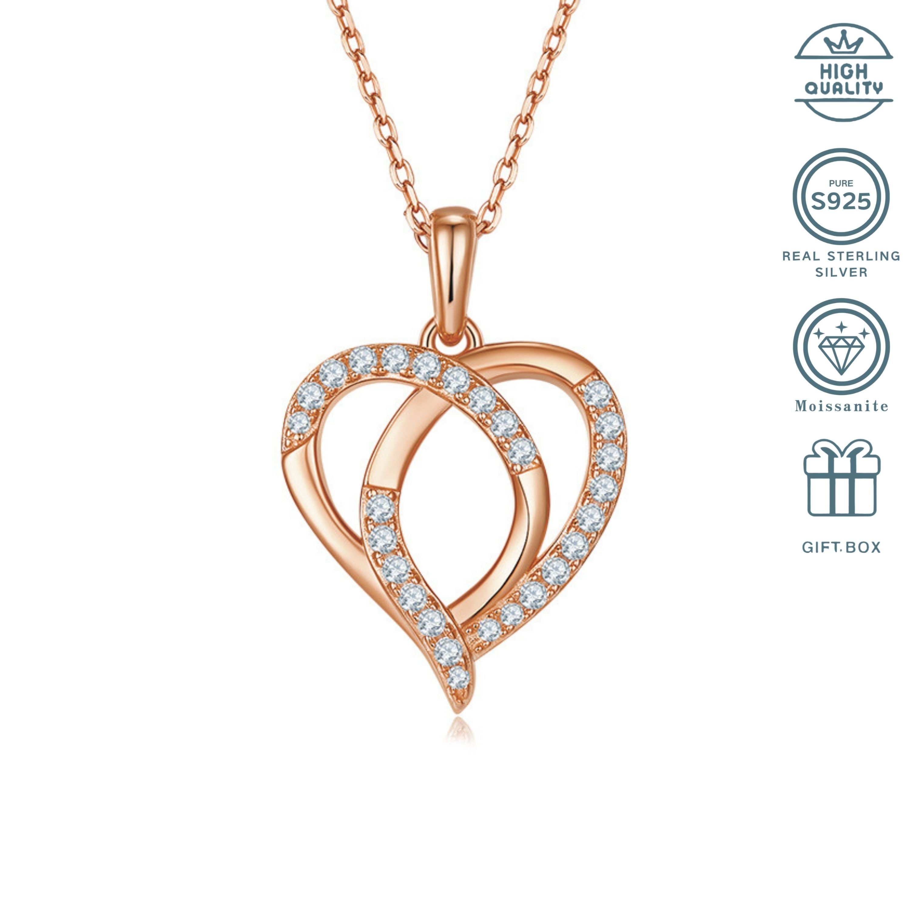 925 Sterling Silver Heart shaped Pendant Necklace Moissanite - Temu Ireland