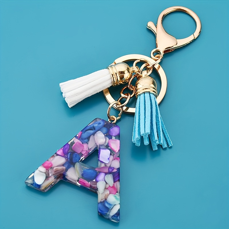 Abs Resin Alphabet Letter Keychains With Tassel And Gold Tone Clip ...