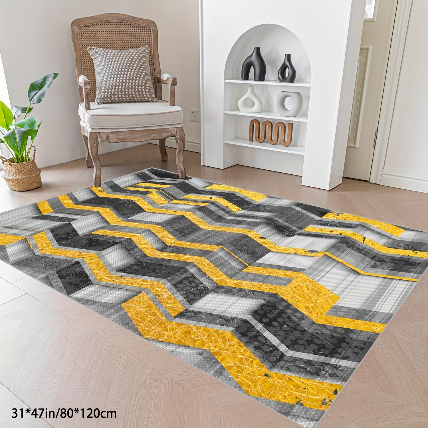 Scandinavian Gold Geometric Faux Cashmere Carpet Floor Mat - Temu ...