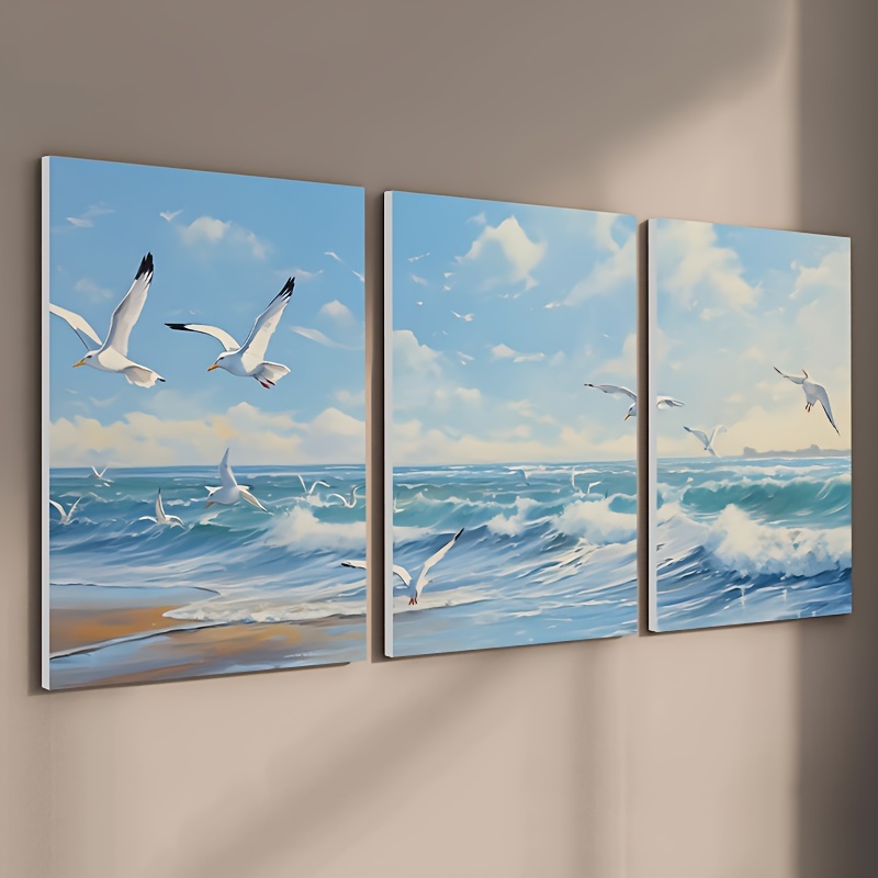 Seagulls Ocean Beach Sunset Framed Canvas Art Thick - Temu