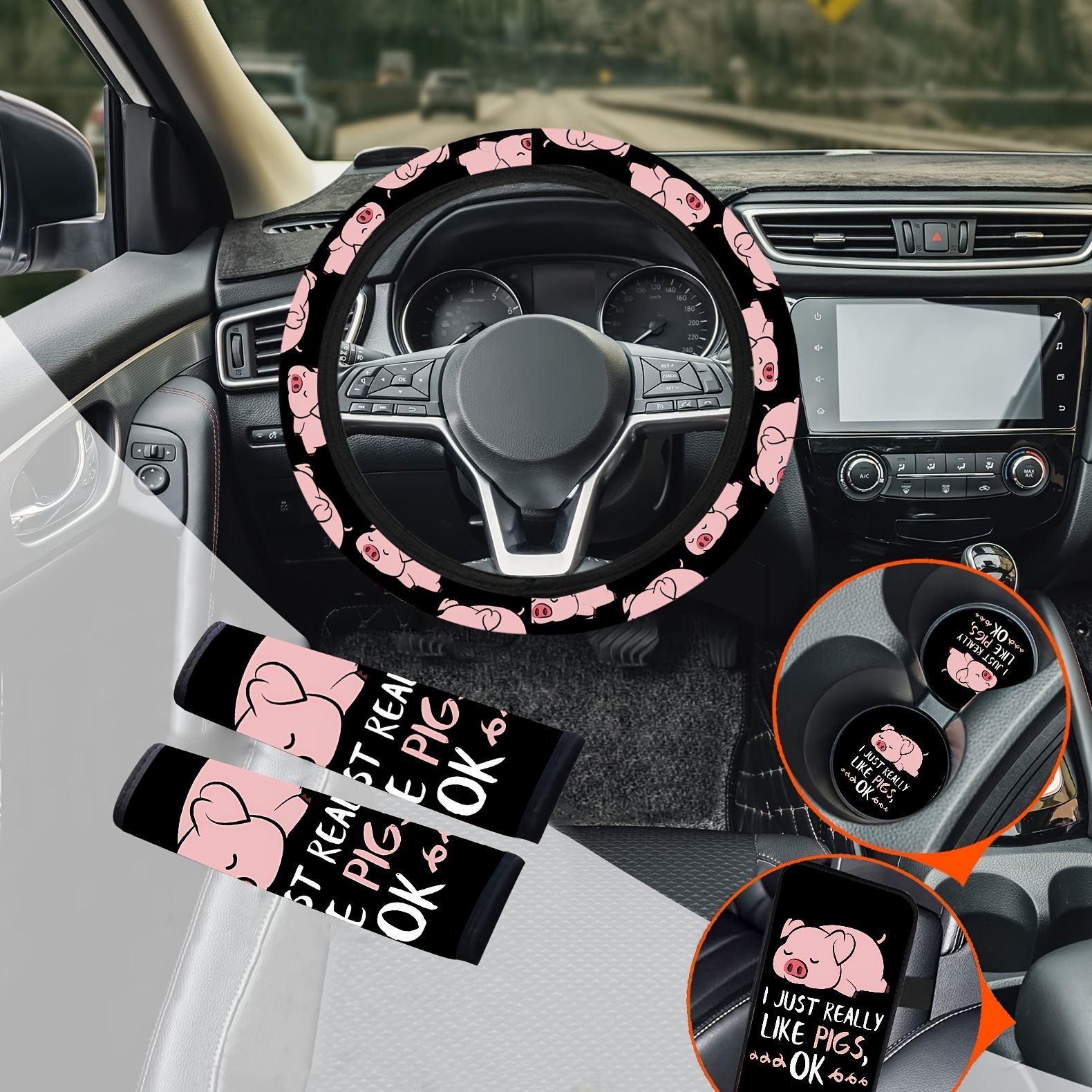 funny cartoon print 6pcs set car inner decorations car accessories universal for most cars suvs and trucks temu Temu