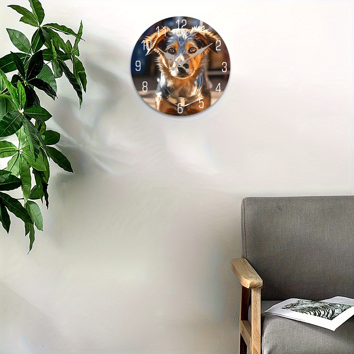 1pc Wooden Clock Pet Dog Hd Photo Creative Clock Round Clock Silent ...