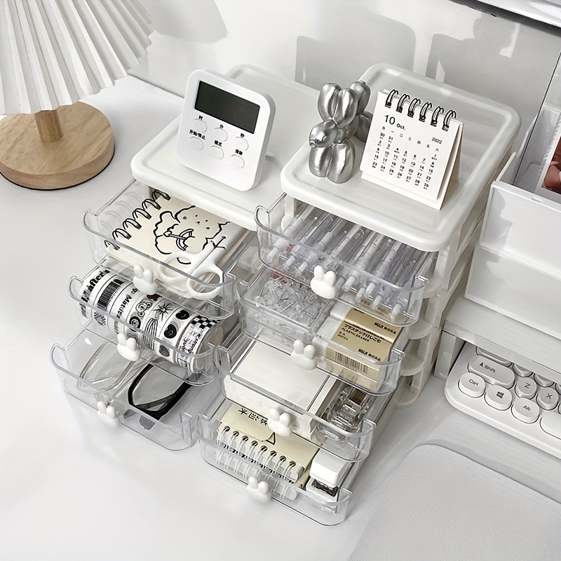 Clear Plastic Desktop Storage Box Contemporary Stackable - Temu