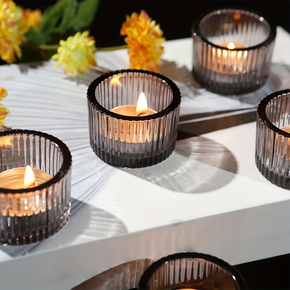 4 12pcs Vertical Stripe Glass Tealight Candle Holders Small Cute Votive ...