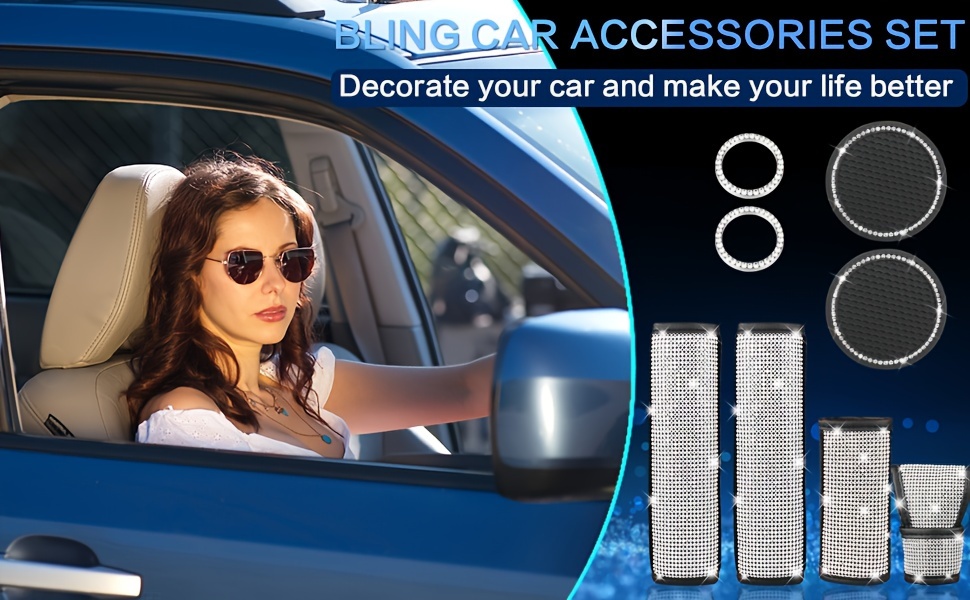 Car Decoration Kit Universal Rhinestone Faux Leather Seat - Temu United