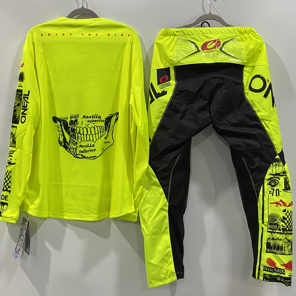 Neon Yellow Racewear Set Mens Mx Atv Gear Combo With Jersey And Pants ...