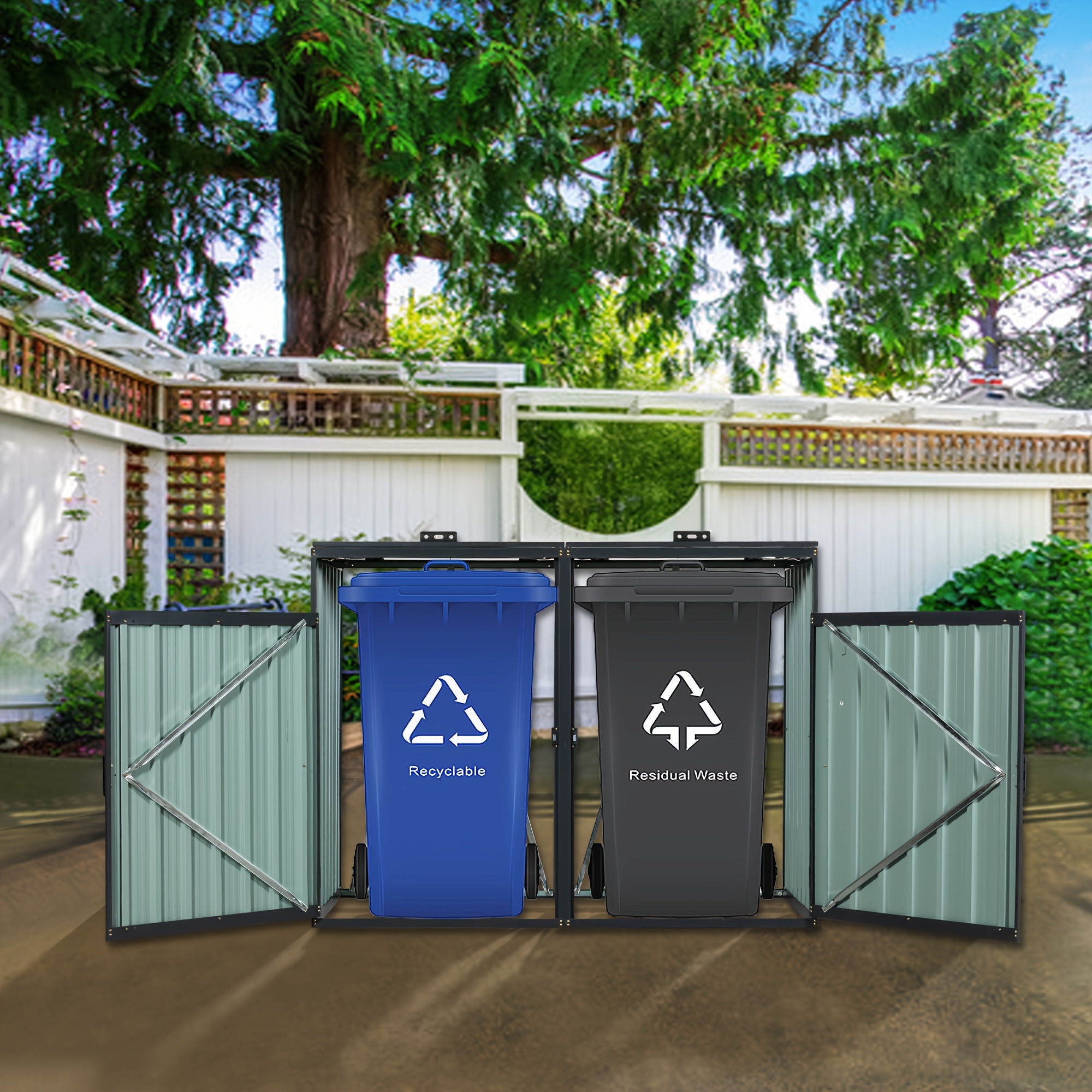 2 Trash Cans Metal Outdoor Bin Shed Garbage Storagestainless - Temu