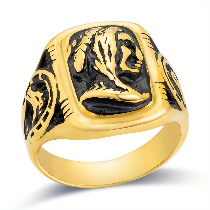 Fashion Stainless Steel Golden Ring Men Non fading Hip Hop - Temu ...