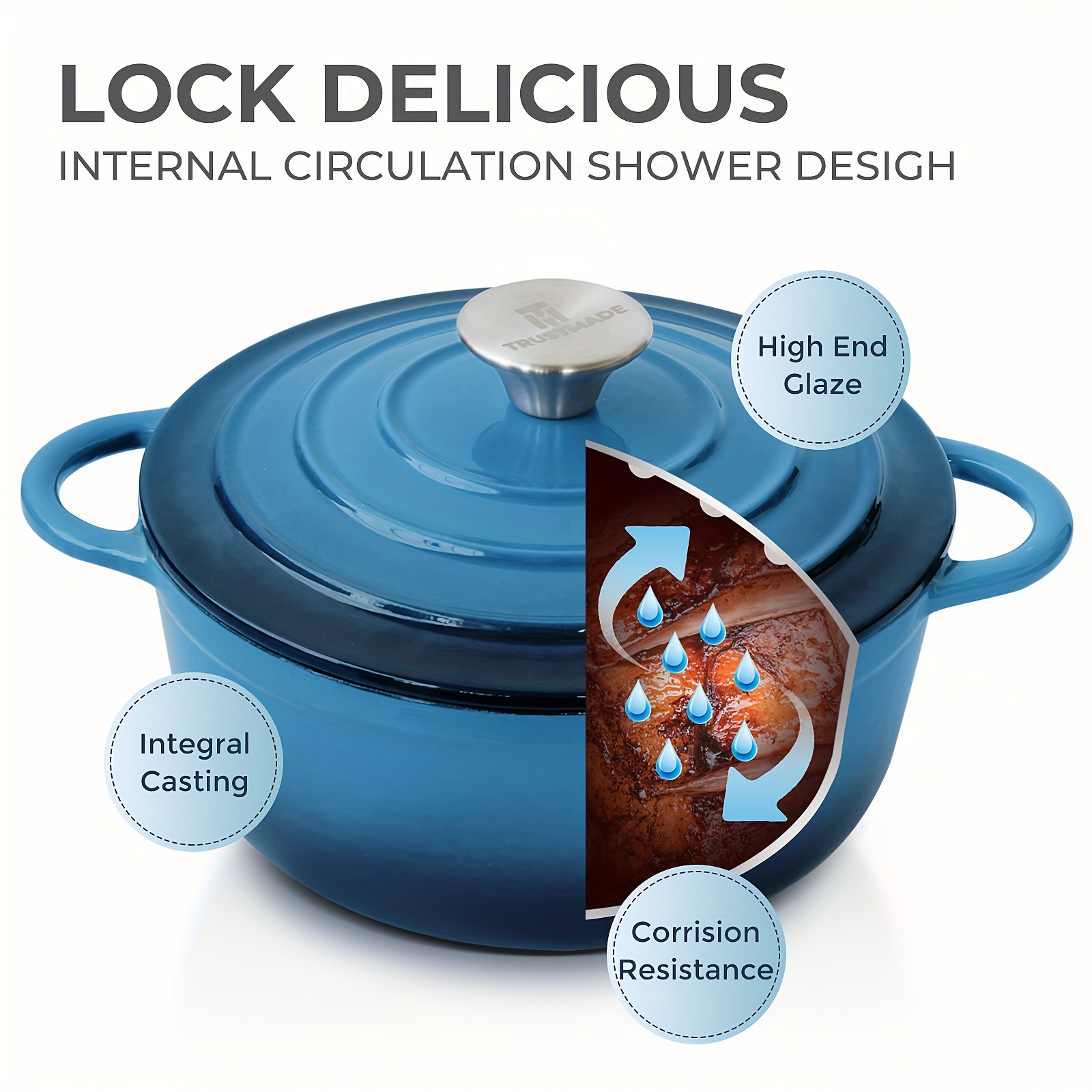 4.5 Qt/ Cast Iron Dutch Oven Enamel Coated Cookware Pot Self - Temu