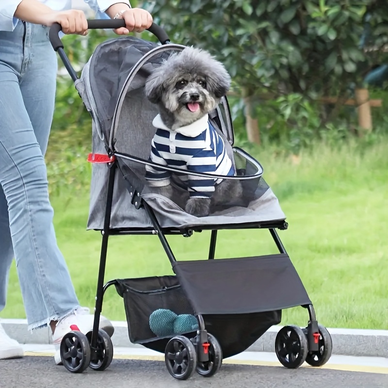 4 Wheels Pet Stroller Foldable Puppy Stroller Weather Cover - Temu