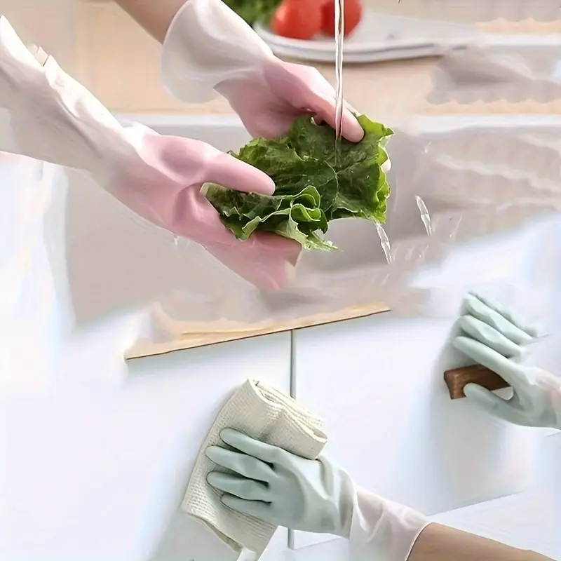 여름 필수품 얇은 실리콘 세척 장갑 방수 고무 주방 청소 장갑 미끄럼 방지 그립 양손잡이 가루 없음 내구성 Temu