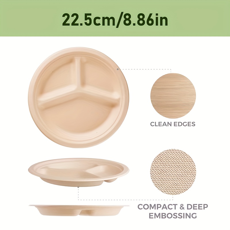 50-pack Heavy-duty Disposable Plates - 3-compartment, Soak Proof, Cut ...