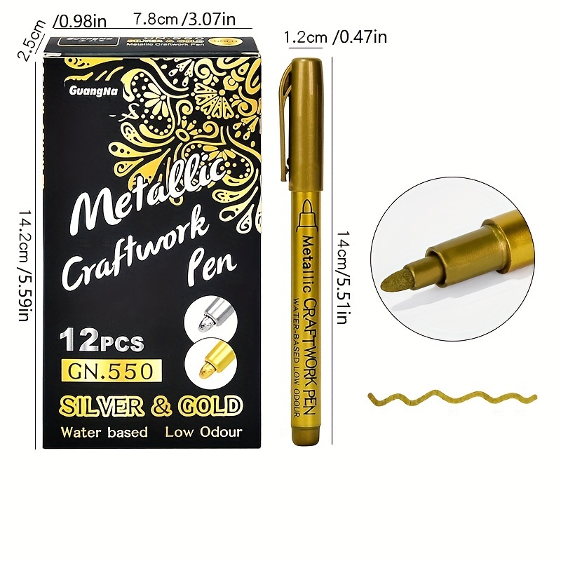 12 Pack Metallic Markers Craftwork Pen Set For Drawing Graffiti And ...