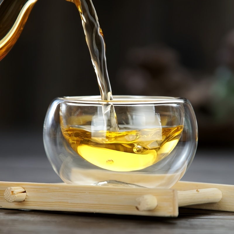 elegant double walled glass tea cups insulated drinkware - Temu