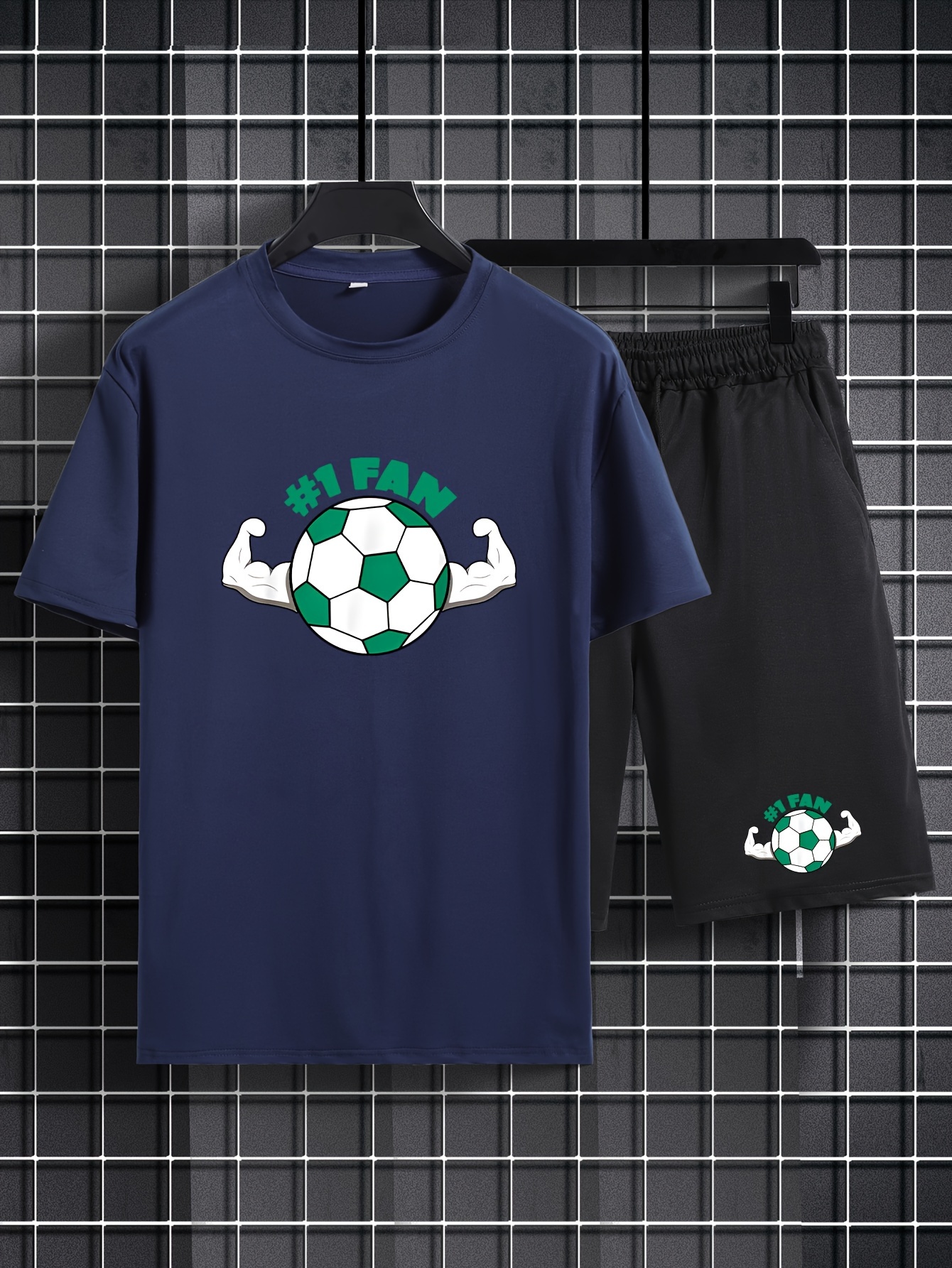 Plus Size Men's Football Graphic Print T shirt Shorts Set - Temu South ...