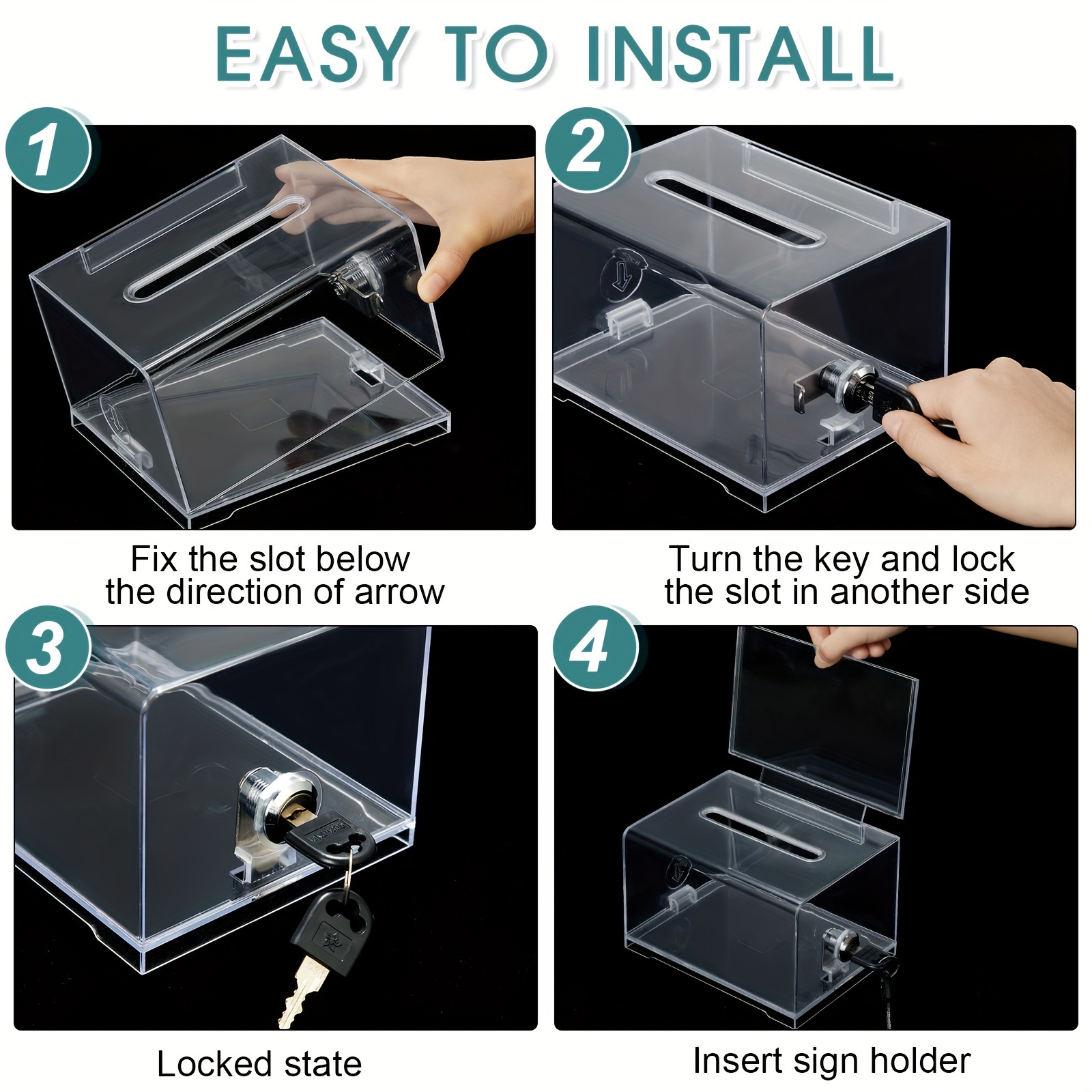 Acrylic Donation Box Lock Sign Holder Clear Box Slot - Temu