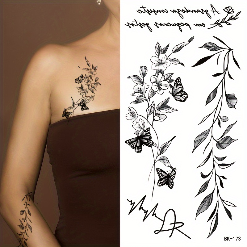 Floral Butterfly Temporary Tattoos Waterproof Long lasting - Temu Canada