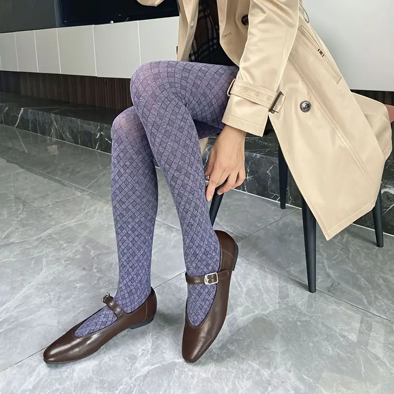 여성용 기하학적 패턴 니트 타이츠 폴리아마이드 폴리에스터 및 스판덱스 블렌드 클래식 프리피 스타일 불투명 팬 Temu Republic Of Korea