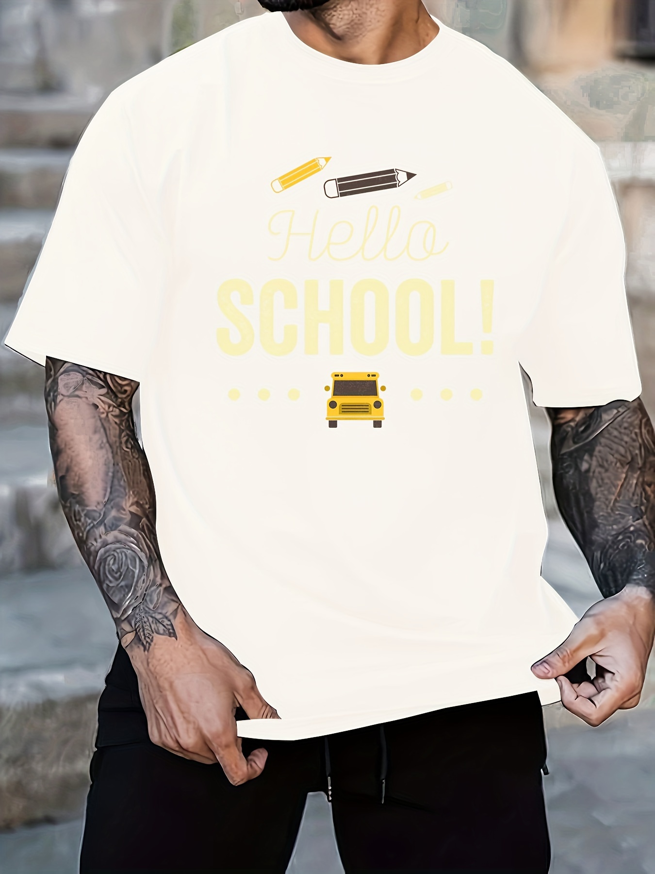 Plus Size Men's "hello School" Graphic Print T shirt Summer - Temu New ...