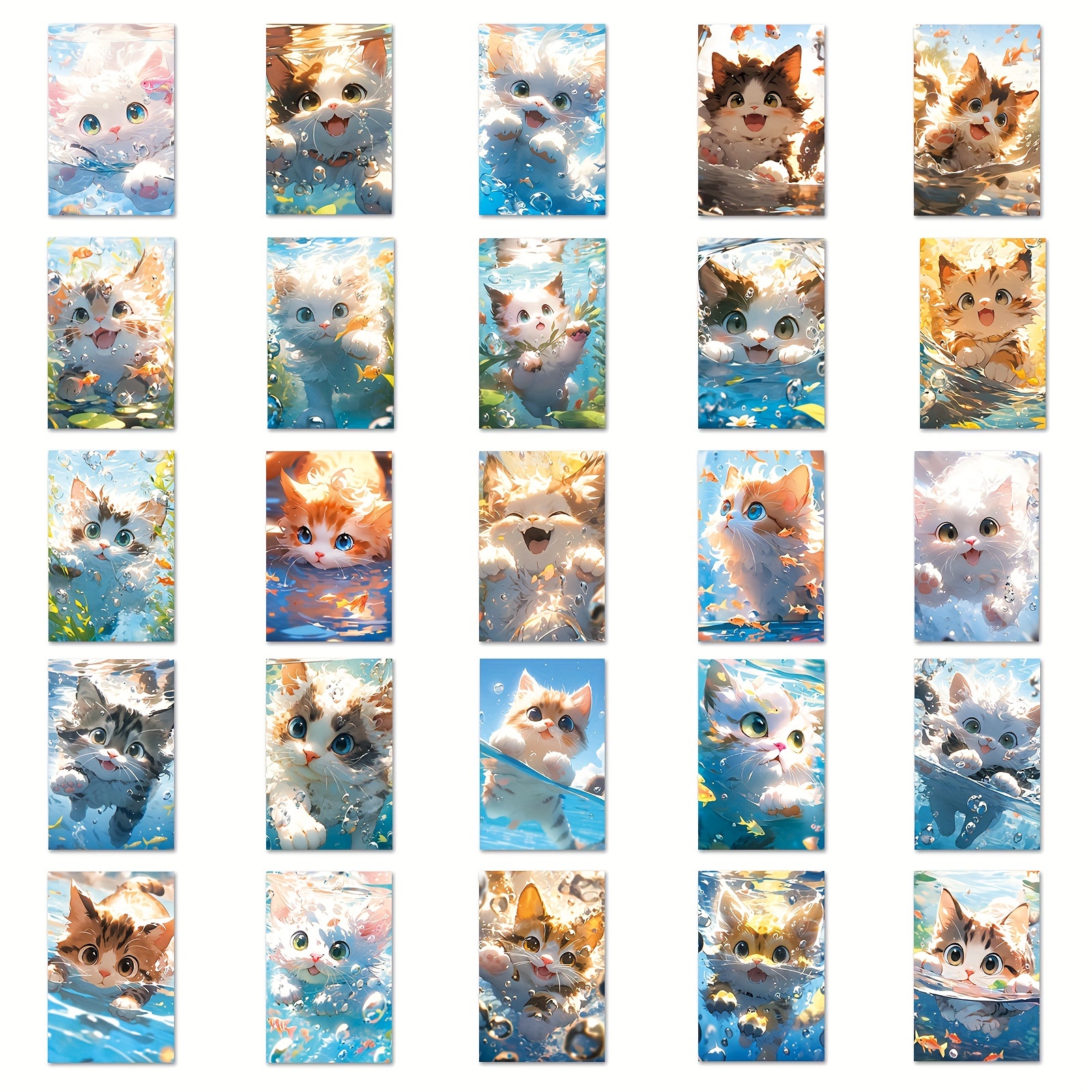 Adorable Cartoon Cats Playing In Water Stickers Used - Temu Kuwait
