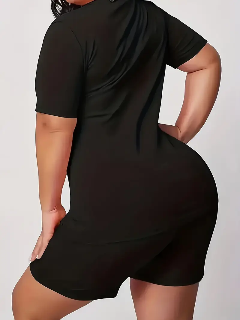 Plus Size Letter Print Two Piece Crew Neck Short Sleeve Top Temu Canada