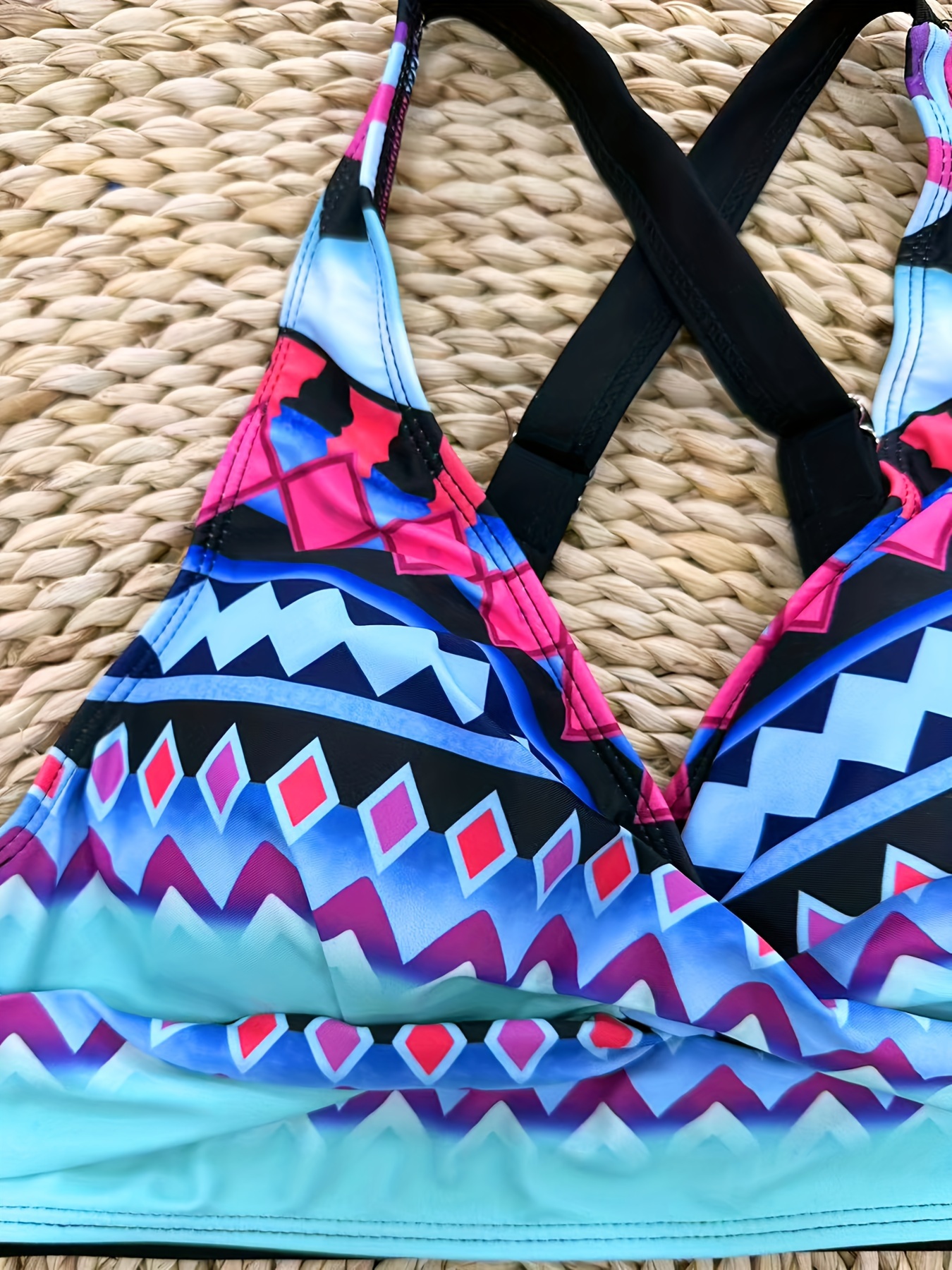 Random Print V Neck Bikini Sets Layered Criss Cross Strap - Temu New ...