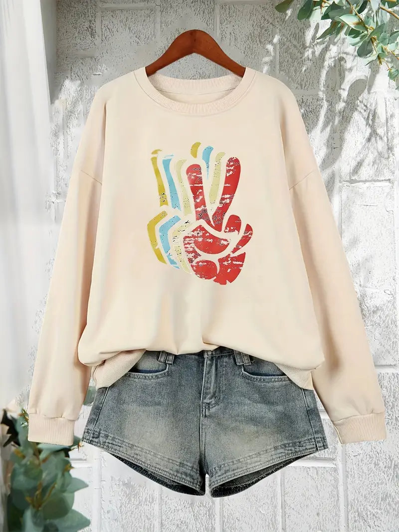 Graphic Print Sweatshirt Plus Size Crew Neck Casual Temu Canada