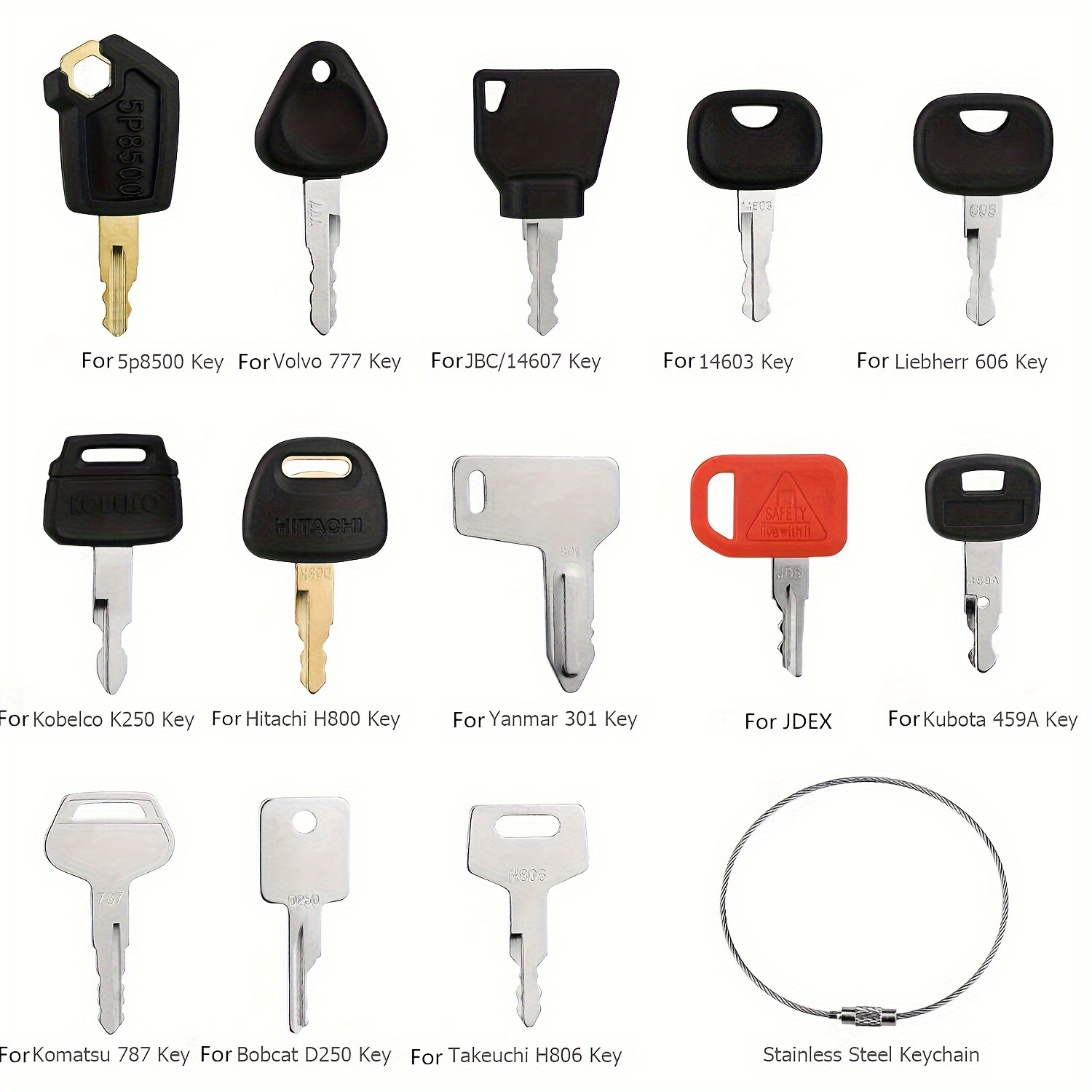 14 Piece Construction Equipment Keys Set For Excavators Loaders ...
