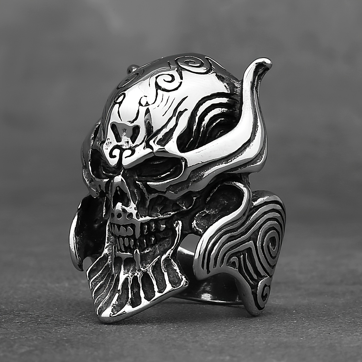 Stainless Steel Viking Ghost Head Skull Ring Men's Fashion - Temu ...