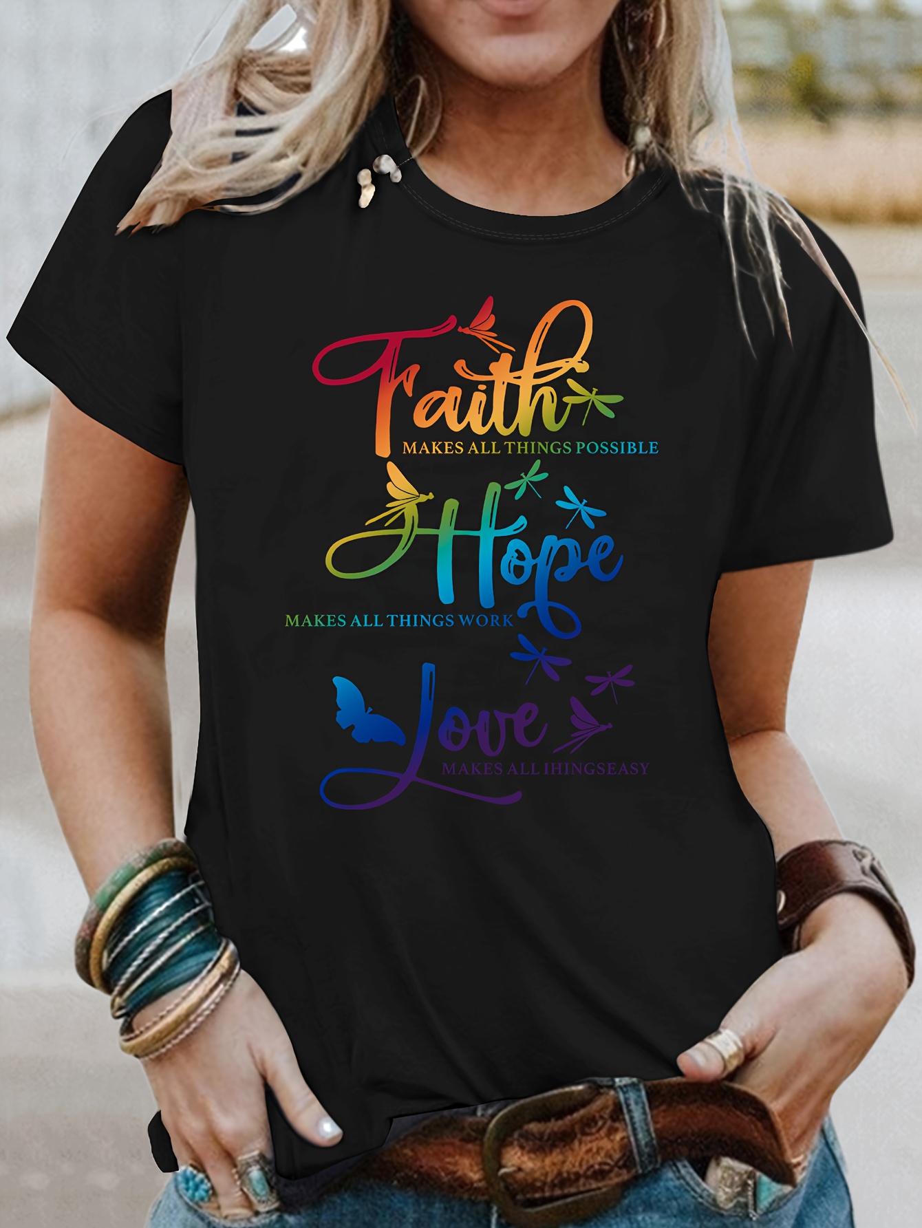 Colorful Letter Print T shirt Short Sleeve Crew Neck Casual - Temu New Zealand