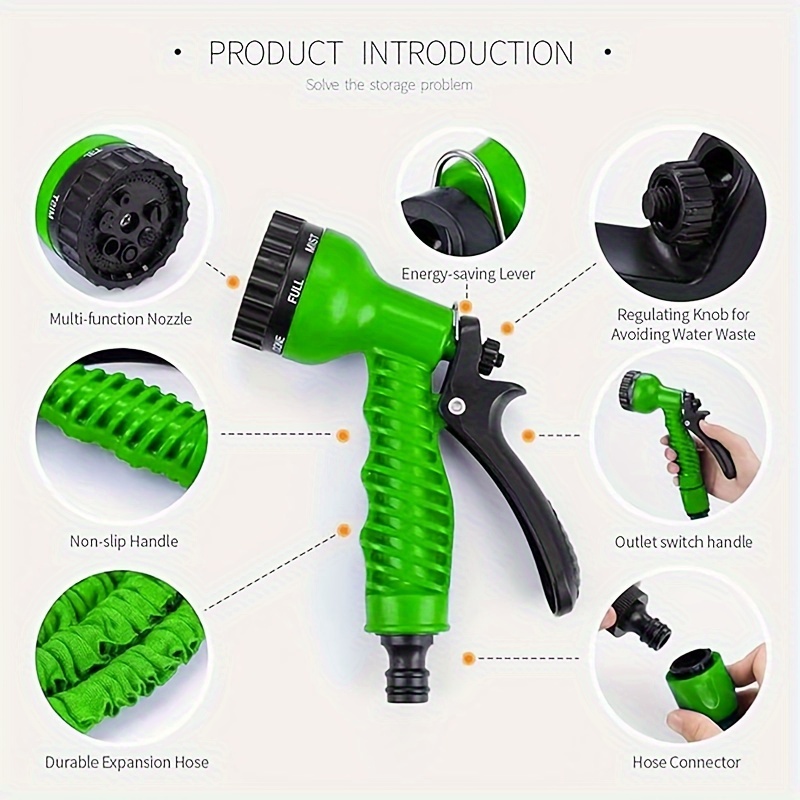 "versatile" Expandable Garden Hose 7 function Shower Head - Temu ...
