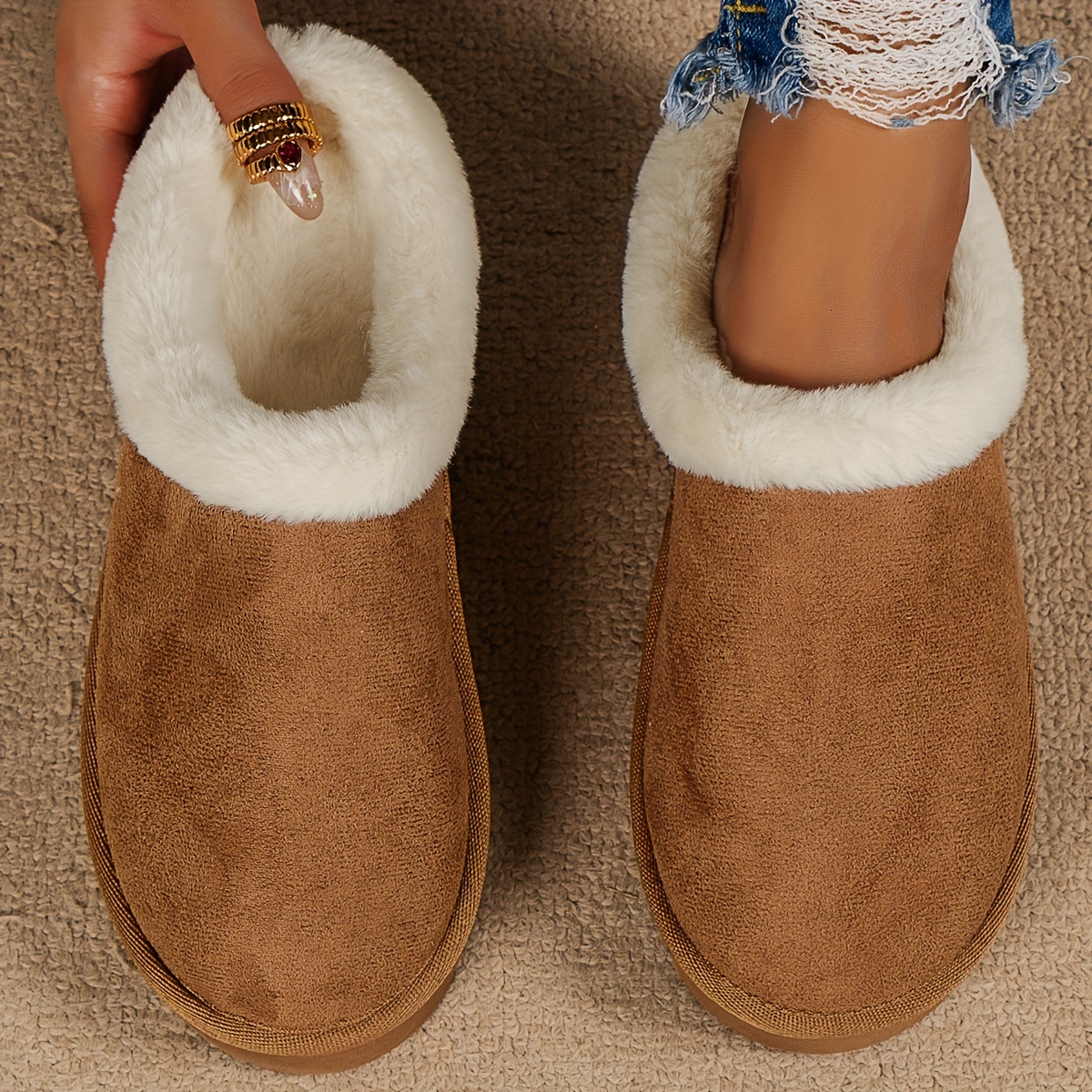 Solid Color Home Warm Slippers Soft Sole Platform Slip - Temu United ...