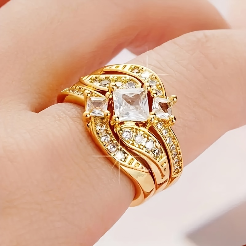 Shiny Rhinestones Wedding Engagement Stacking Rings Women - Temu United ...