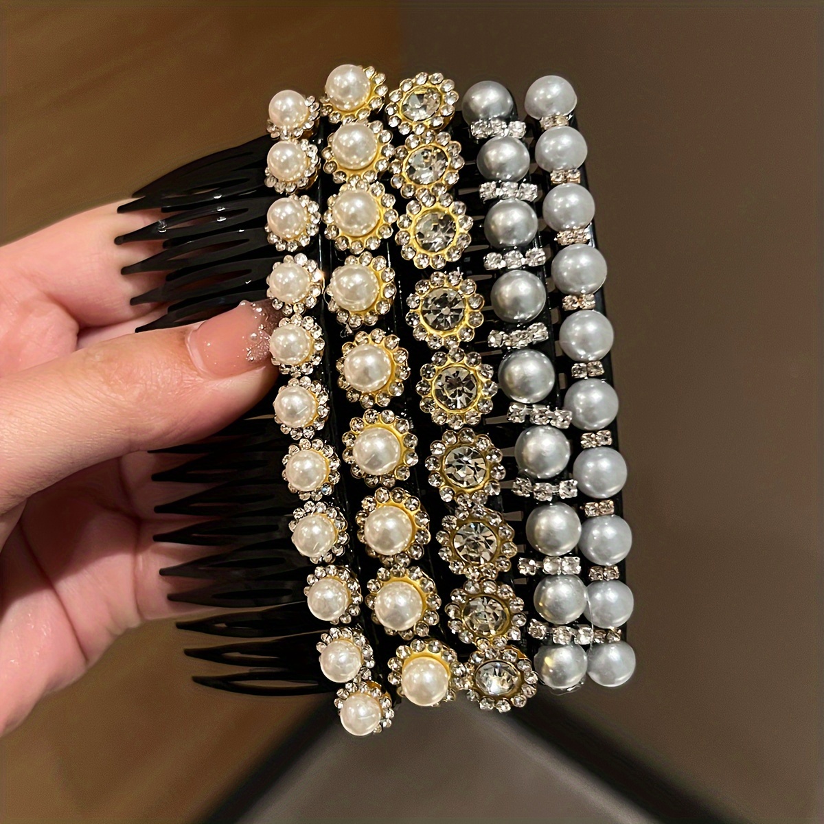 Pearl Rhinestone Embellished Hair Side Combs Set Elegant - Temu