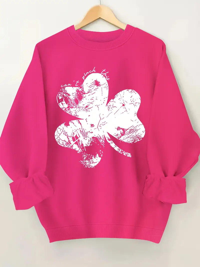 Clover Print Sweatshirt Plus Size Casual Long Sleeve Crew Temu New
