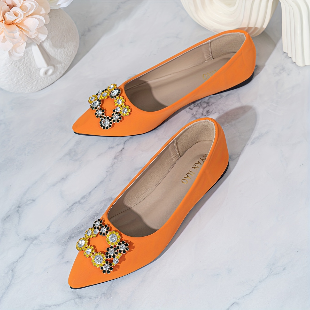 Womens Rhinestone Buckle Decor Flat Shoes Elegant Point Toe - Temu ...