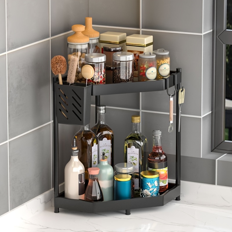1pc Double layer Corner Rack Corner Shelf Seasoning Bottles And Spices Storage Rack Multi functional Storage Rack Kitchen Accessori