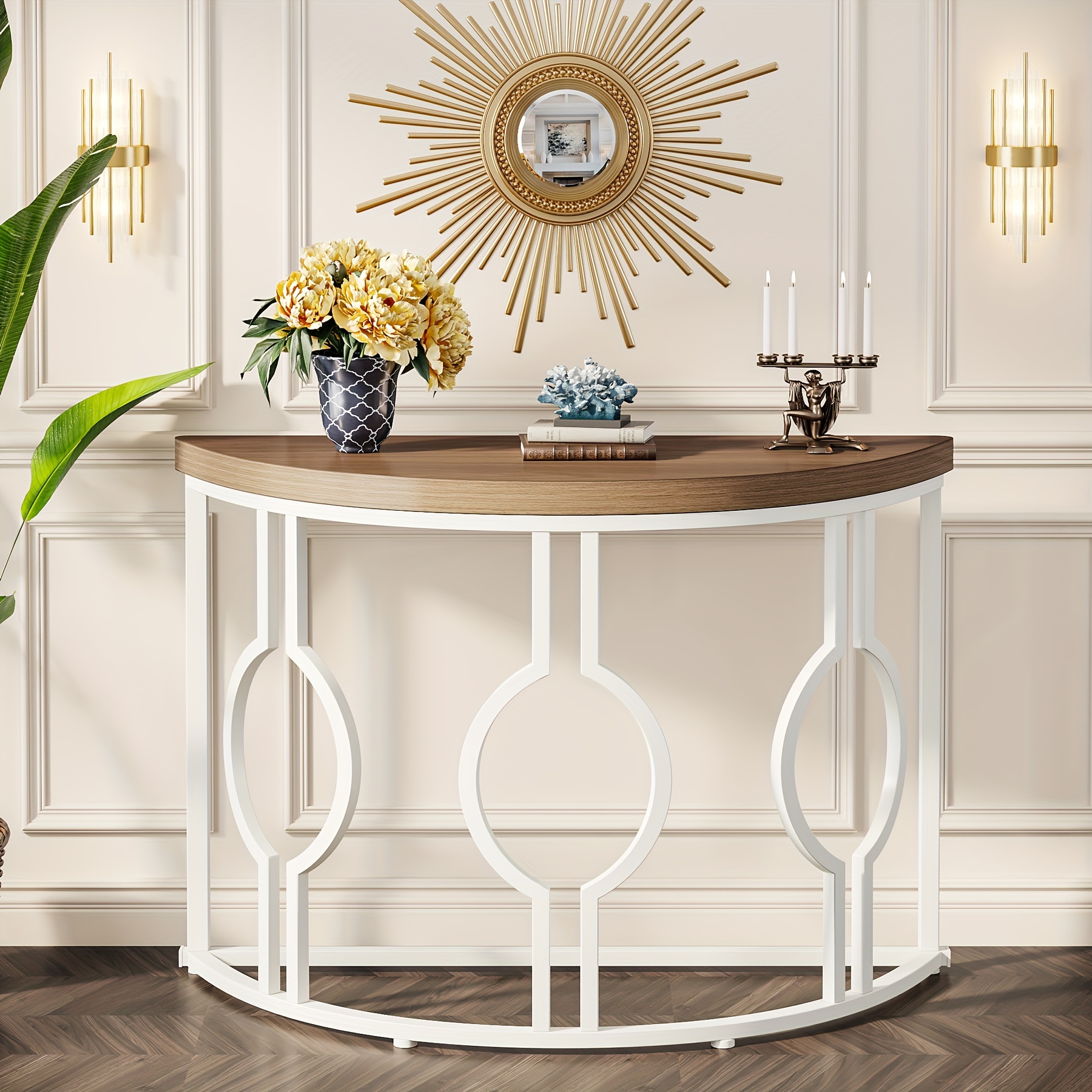 little tree half moon console table entryway industrial semi Temu