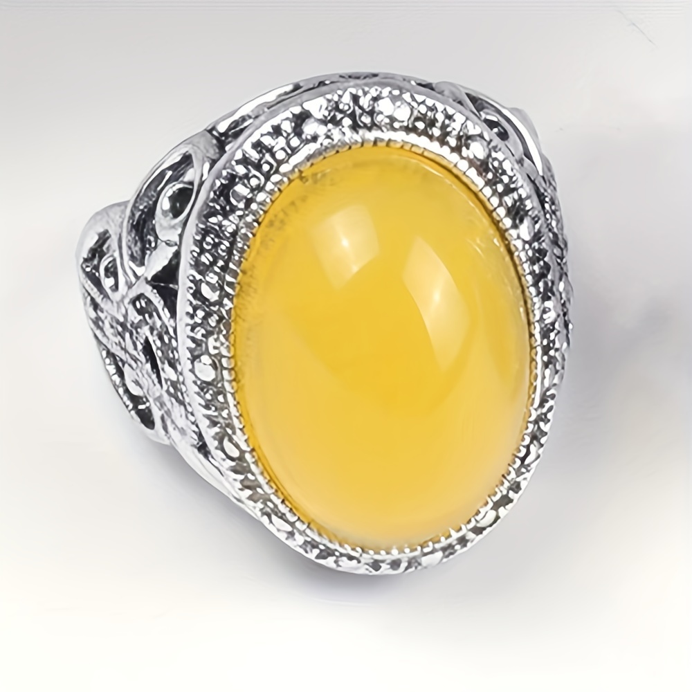 Men's Retro Inlaid Yellow Resin Hollow Carved Ring - Temu United Kingdom