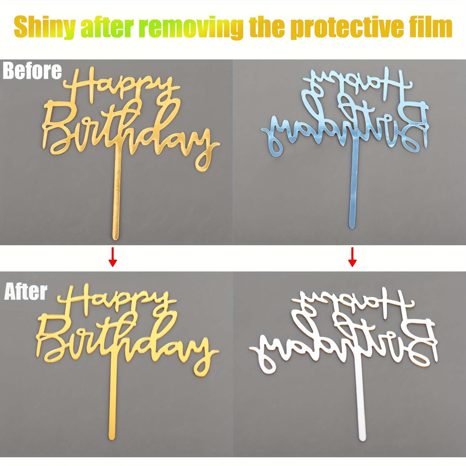 50pcs Birthday Cake Topper Set Happy Birthday Cake Toppers Sign Cake ...