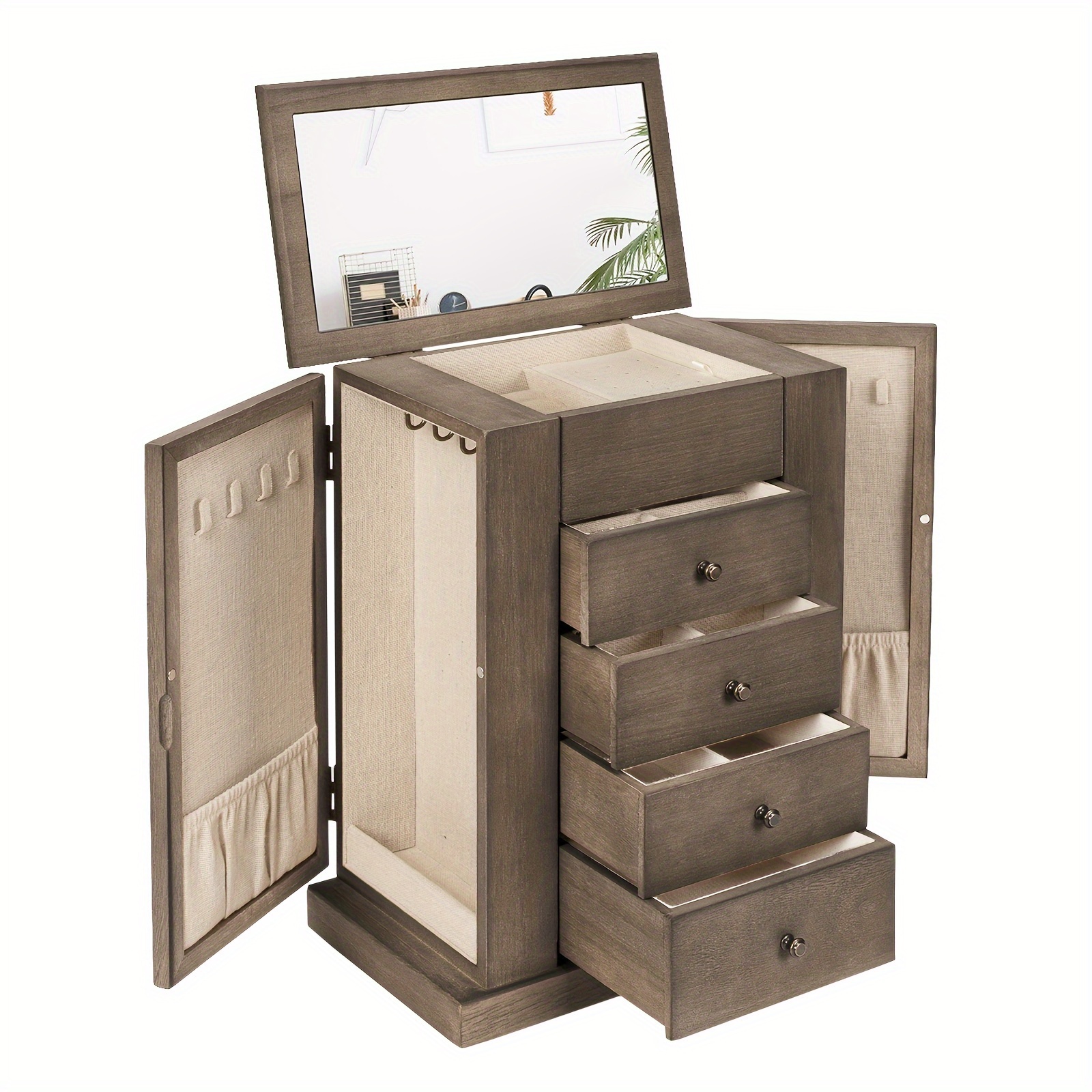rustic 5 layer wood jewelry box drawers women Temu United Kingdom
