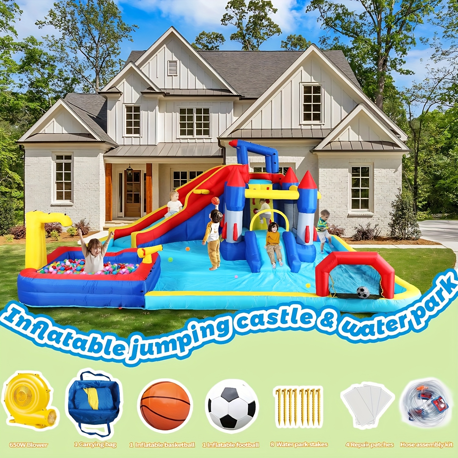 Waterslide Bounce House Trampoline Outdoor Outsunny Bouncy Castle For ...