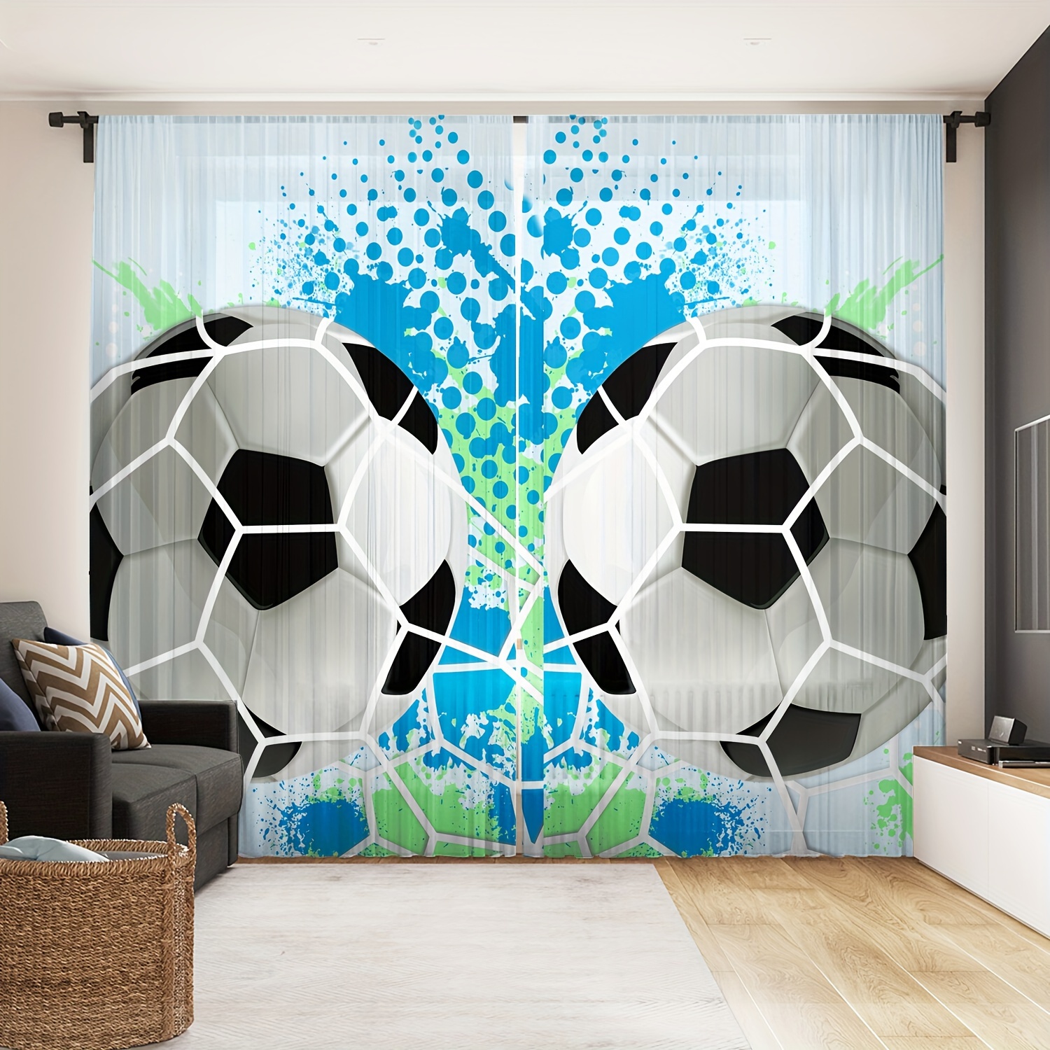 Polyester Window Curtain Football Club Rod Pocket Sports - Temu New Zealand