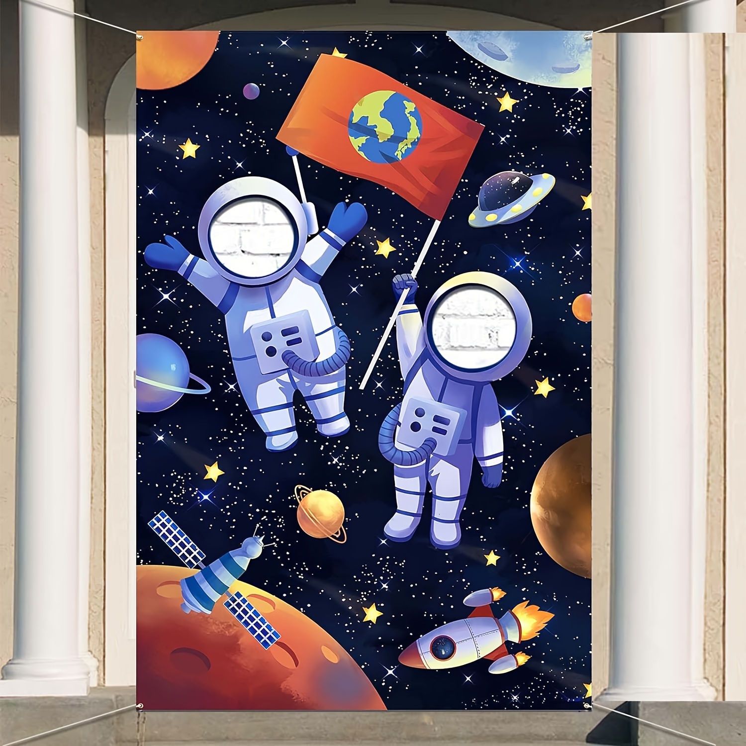 Space themed Fun Face Photo Backdrop Banner - Temu