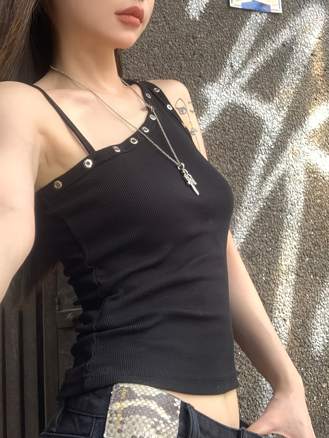 Chic One shoulder Ribbed Top Women Sleeveless Slim Fit - Temu