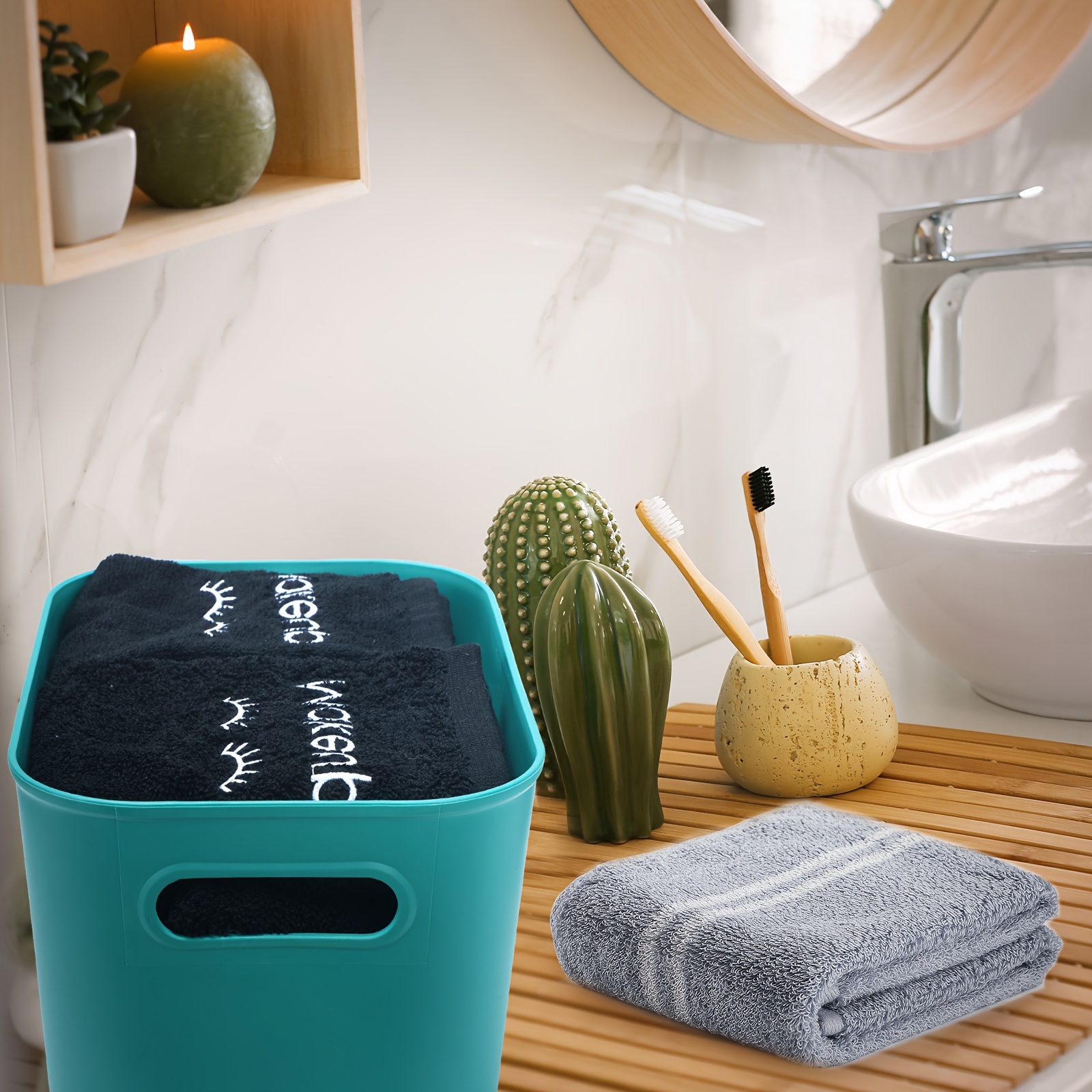 Colorful Storage Bins Lid Handle Plastic Stackable Baskets - Temu