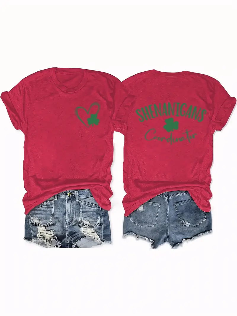 Plus Size Heart Clover Print T Shirt Casual Short Sleeve Top Temu