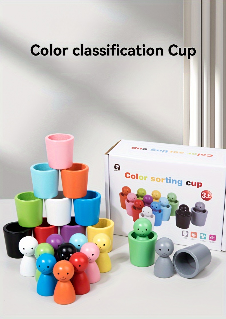 Wooden Color Sorting And Matching Educational Toy Set With Peg Dolls ...