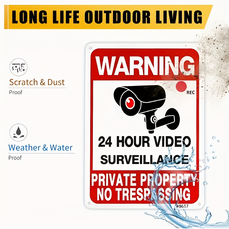2-pack Pvc Warning Signs - 24 Hour Video Surveillance For Home ...